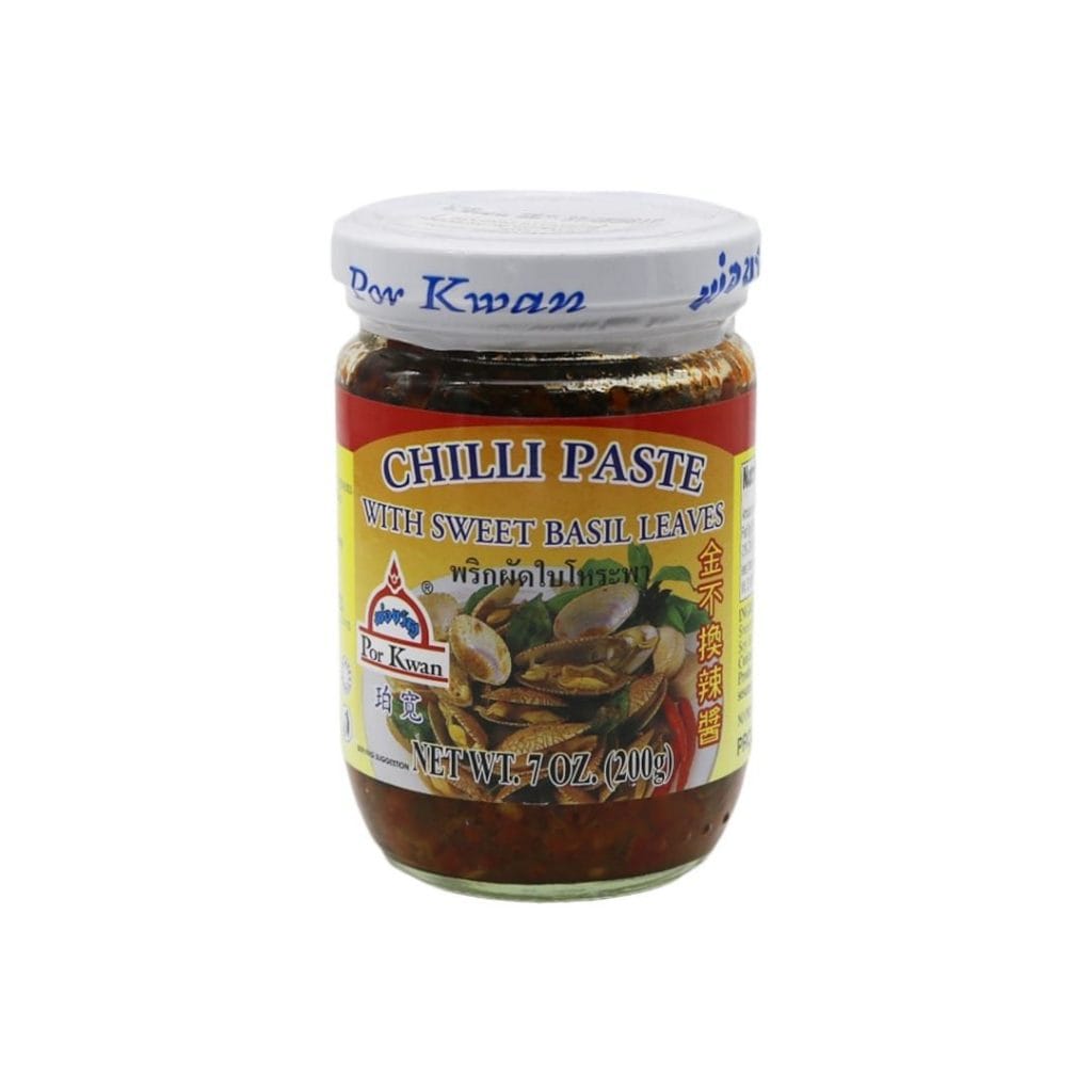 CHILLI PASTE with SWEET BASIL 'Por Kwan' (Red) 227g (24) - Tangola Pty Ltd